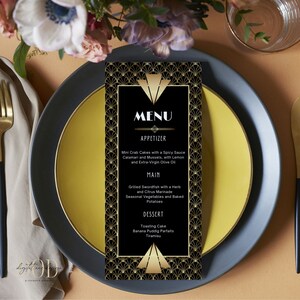 Black and Gold Menu Card Template, Modern Art Deco Black & Gold ...