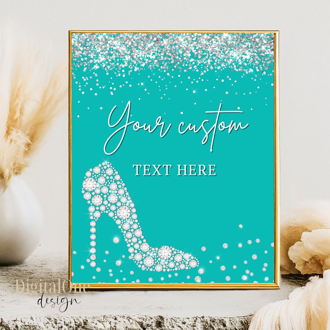 Custom Decor Table Sign for Parties, Teal & Diamonds High Heel Sign ...