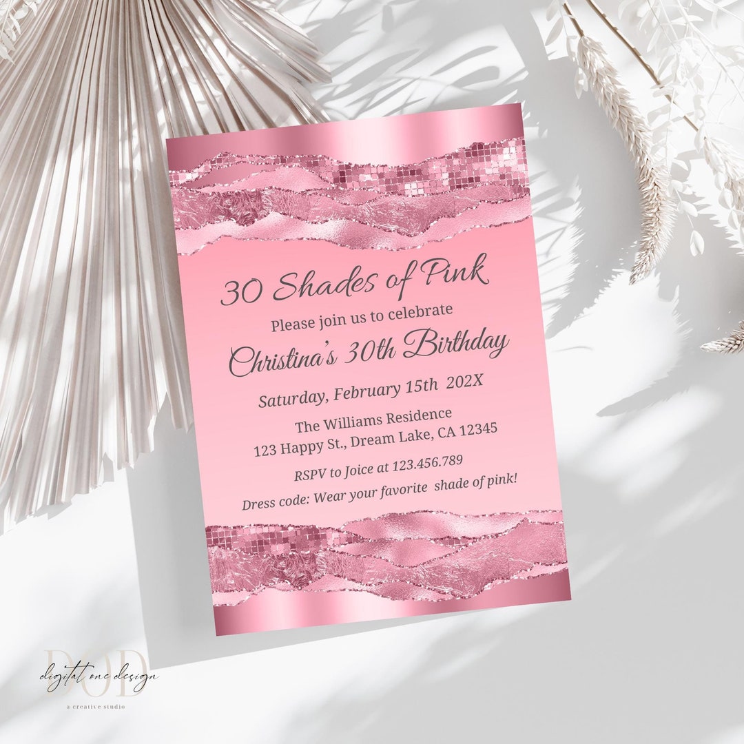 Shades of Pink Birthday Party Invitation, Glam Pink Theme Party ...