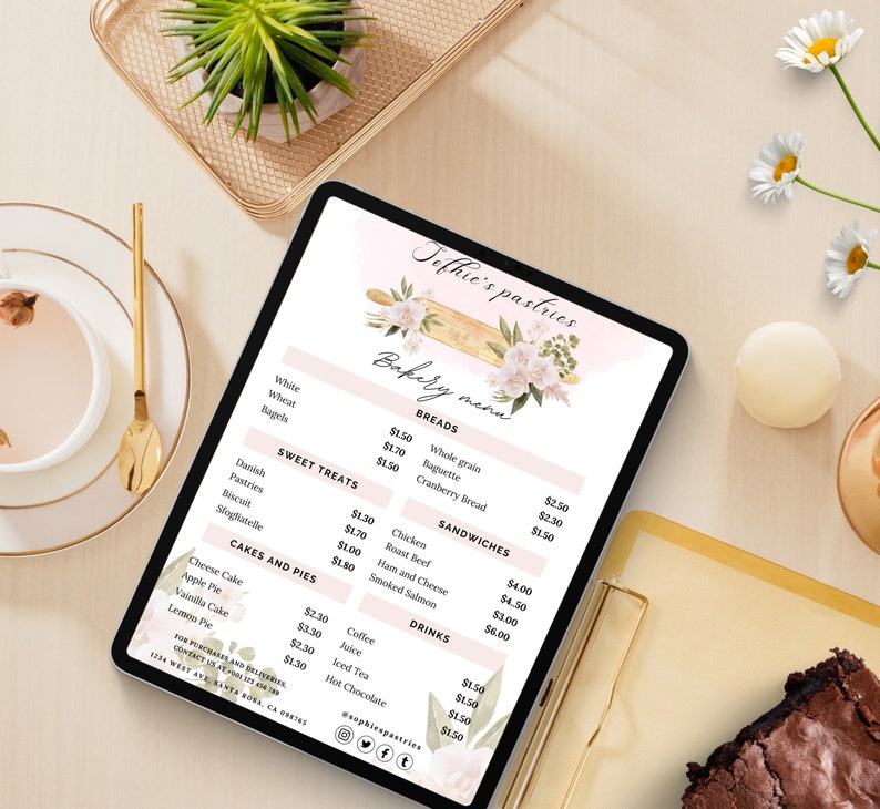 Bakery Price List Template, Coffee Shop Menu Printable, Pastries ...