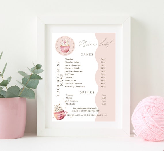 Bakery Price List Editable Menu Template Business Pricing | Etsy