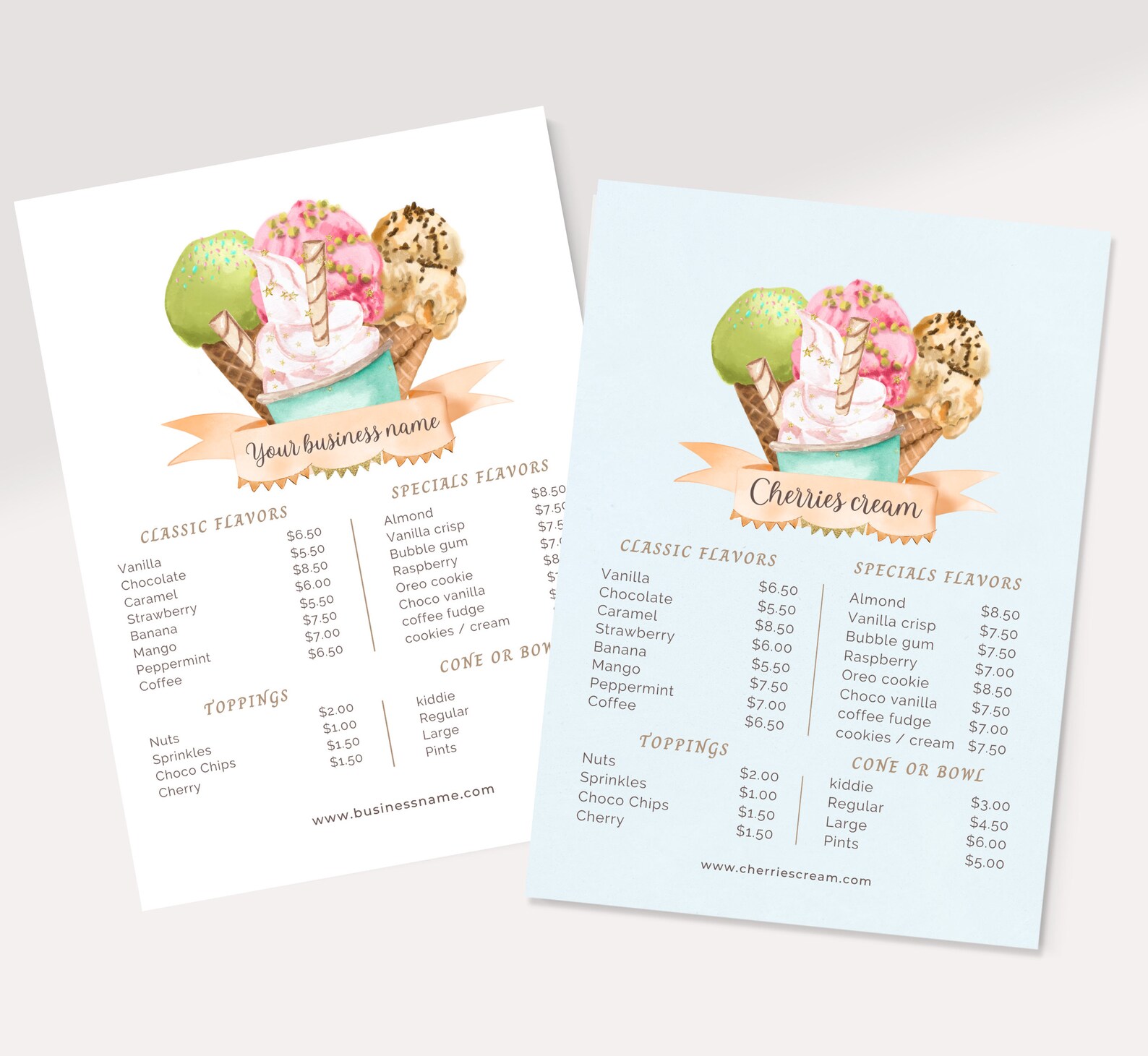 Ice Cream Price List Template, Ice Cream Menu Sign, Ice Cream ...