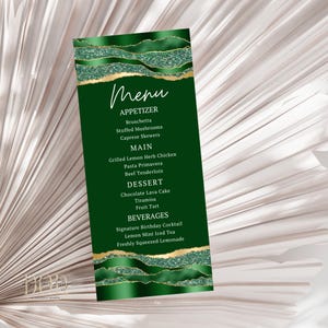 Green and Gold Menu Card Template, Editable Birthday Dinner Menu ...