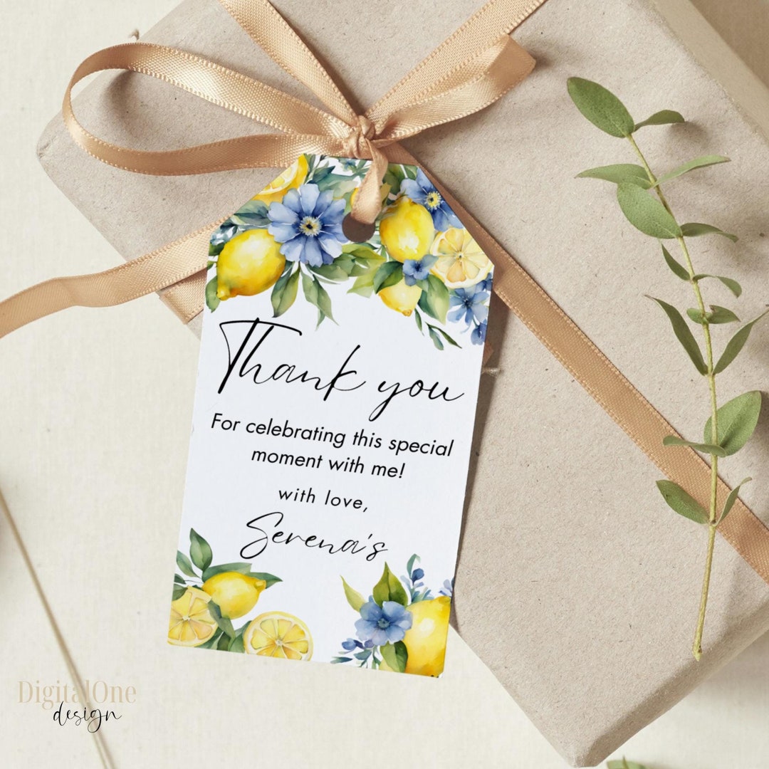 Editable Blue Floral & Lemons Favor Thank You Tag, Blue and Lemons ...