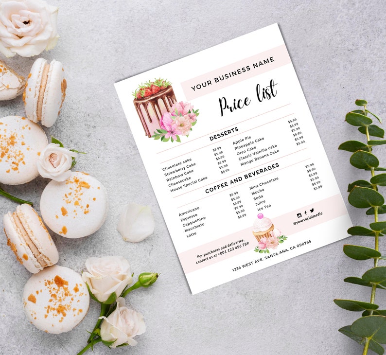 Bakery Price List Template, Menu Template Editable, Coffee Shop, Baking ...