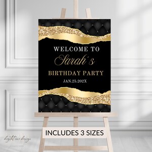 Black Gold Welcome Sign Birthday Party Entryway Decoration, Elegant ...