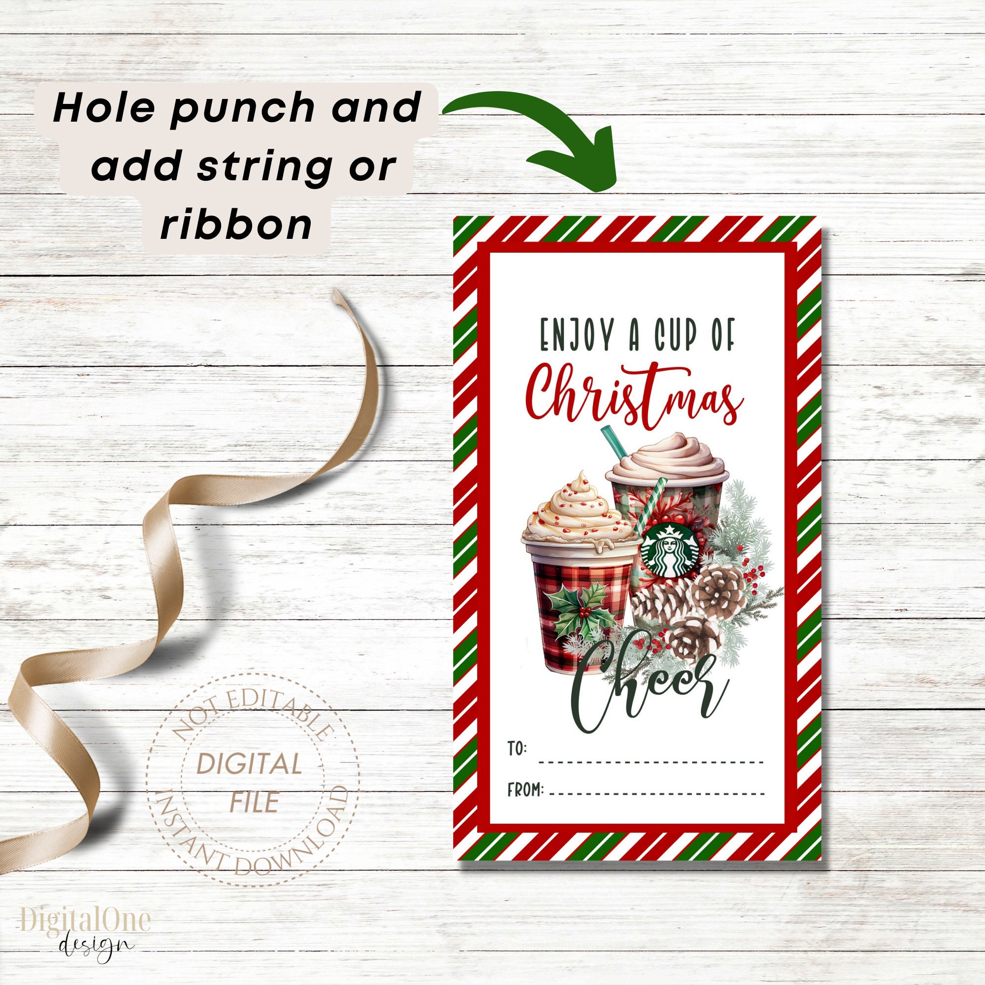 Enjoy A Cup of Christmas Cheer Printable Gift Tag, Hot Chocolate Gift ...