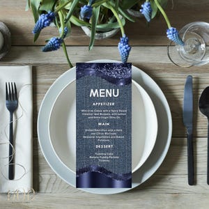 Denim Menu Cards Template, Denim Glitter Birthday Party Menu Card ...