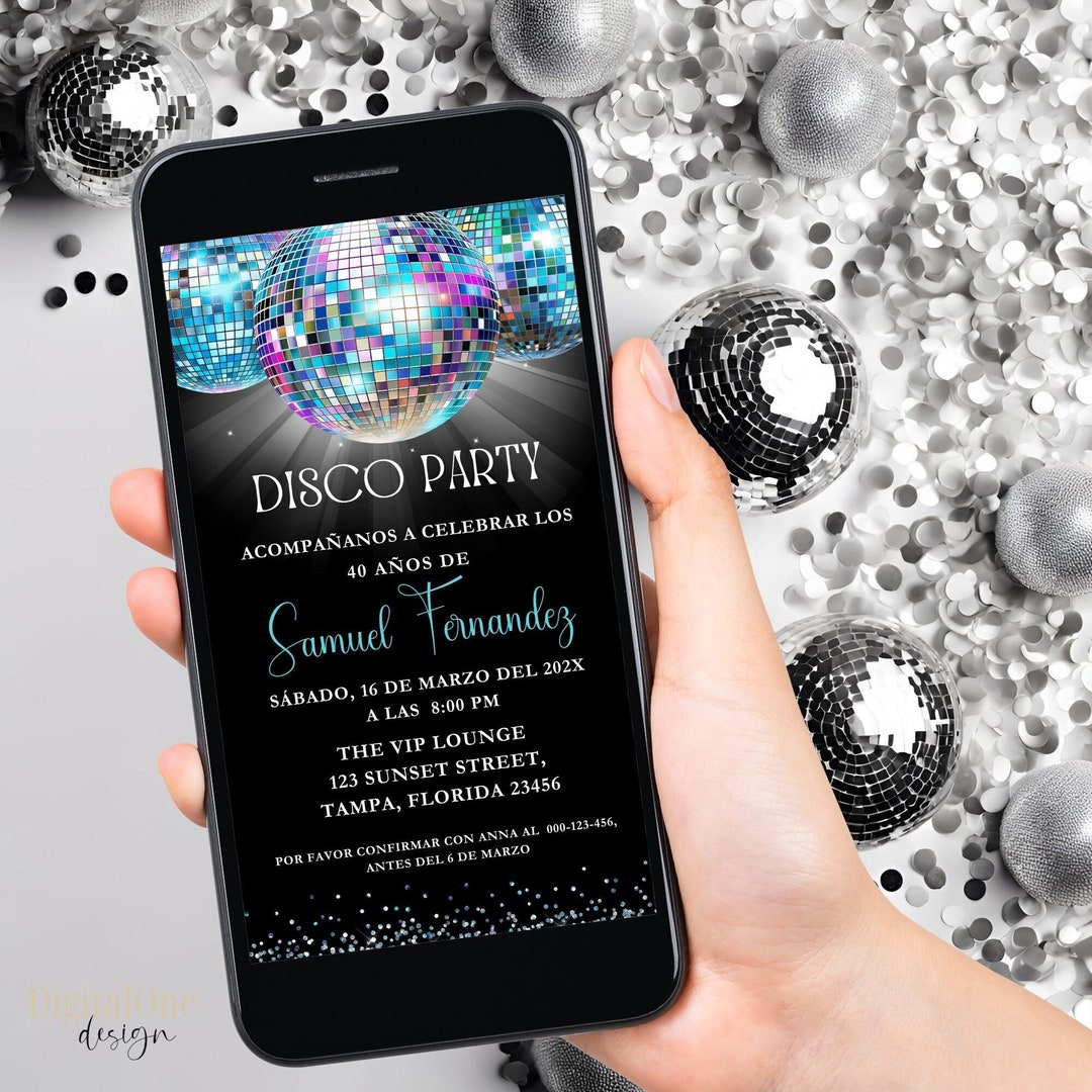 Spanish Disco Party Invitation, Invitacion De Cumpleaños Retro, Disco ...