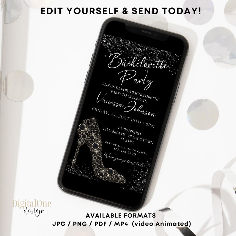 Editable Bachelorette Party Invitation Digital, Elegant High Heel With ...
