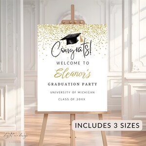 Editable Congrats Graduation Party Welcome Sign, Gold Confetti and Gra ...