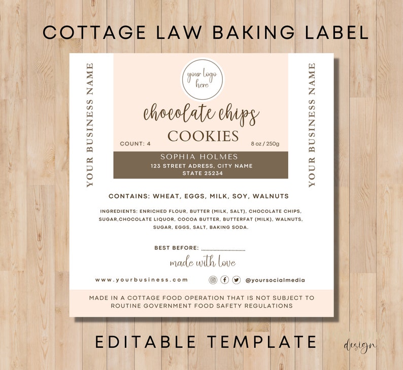 Cottage Law Label Template, Home Baked Good Labels, Ingredients Food ...