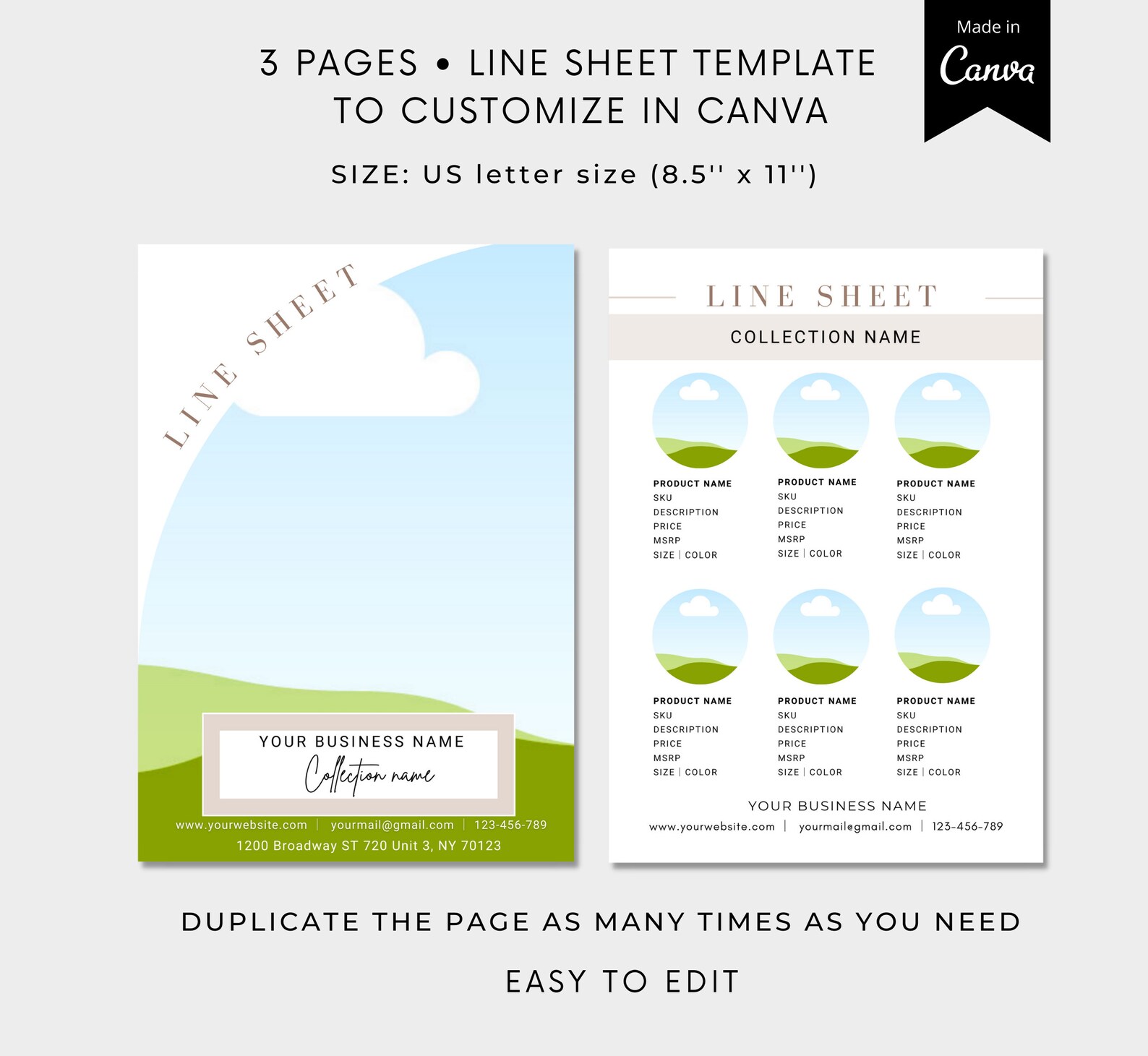 Line Sheet for Wholesale, Product Sales Sheet, Wholesale Template ...