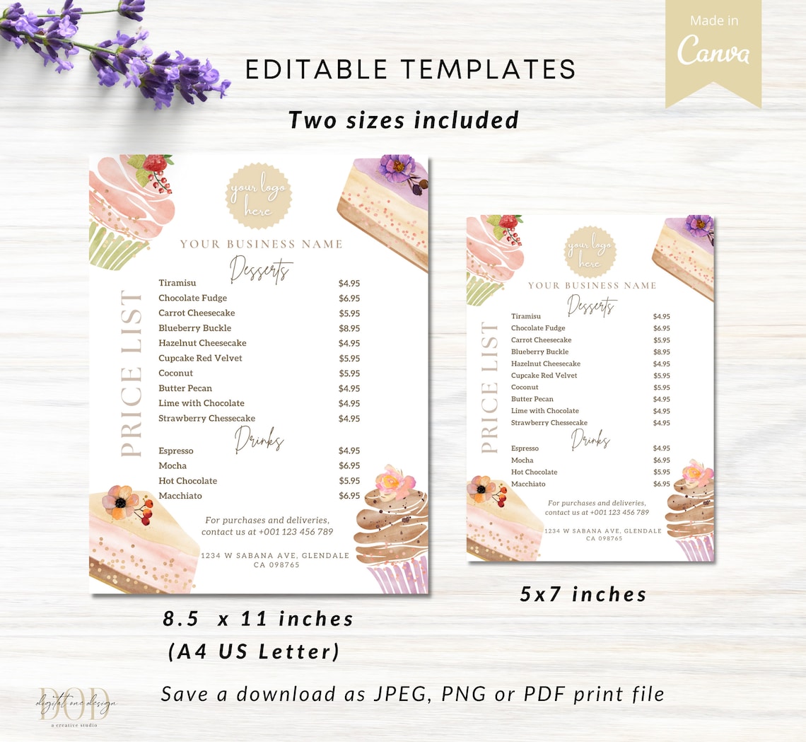 Dessert Price List Template Editable Menu Template Bakery - Etsy
