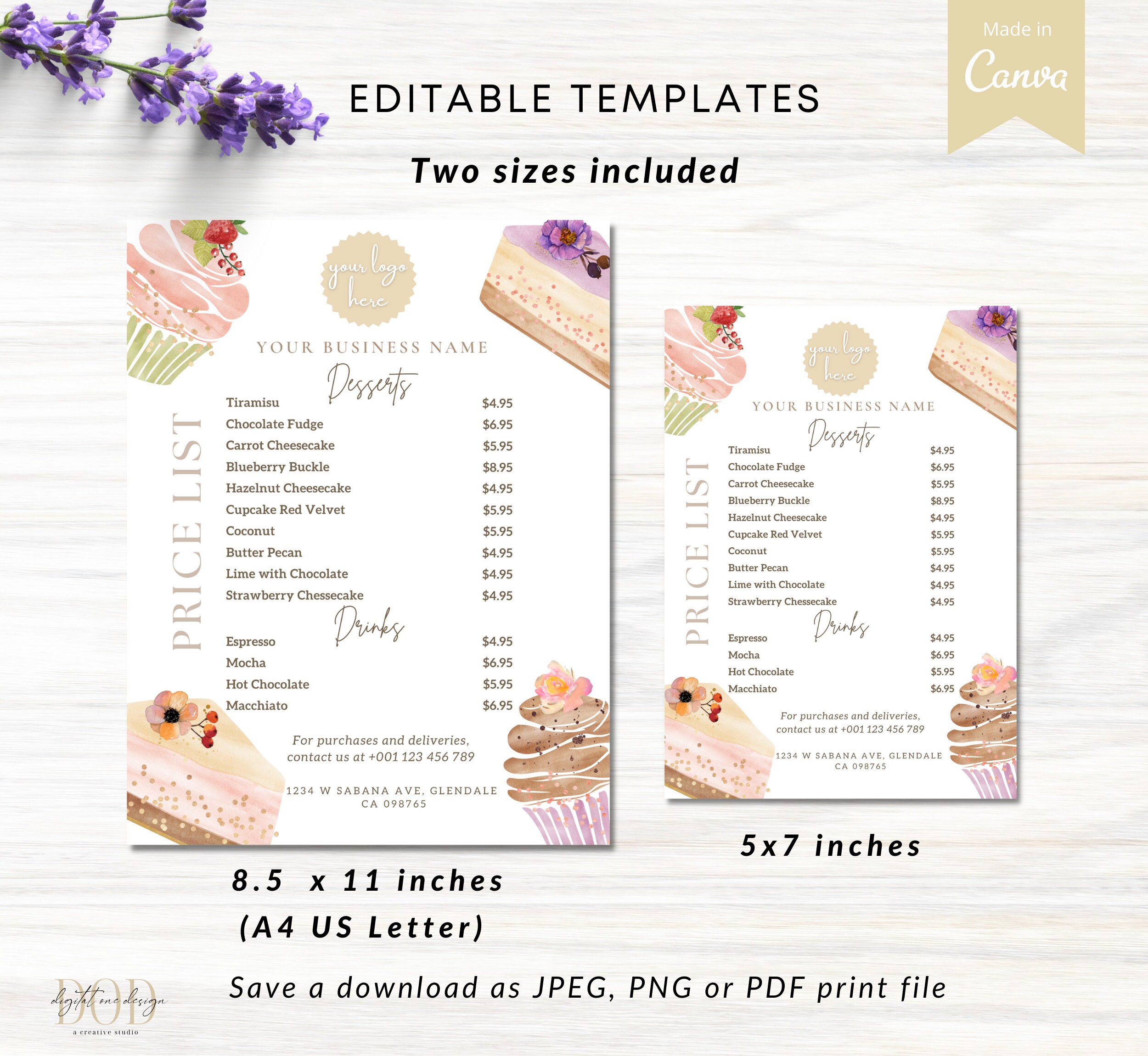 Dessert Price List Template, Editable Menu Template, Bakery Price List ...