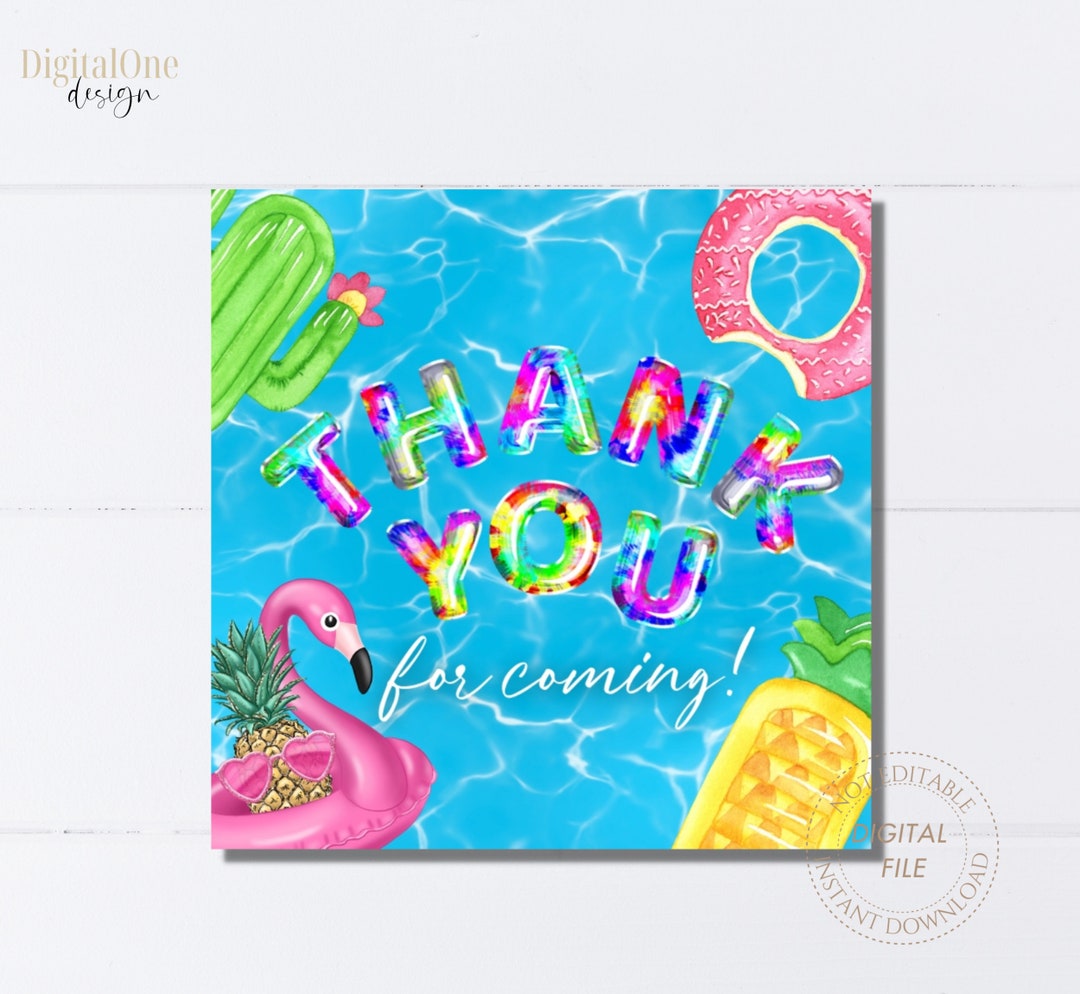 Thank You for Coming Tag, Pool Party Favor Tag, Summer Birthday Thank ...