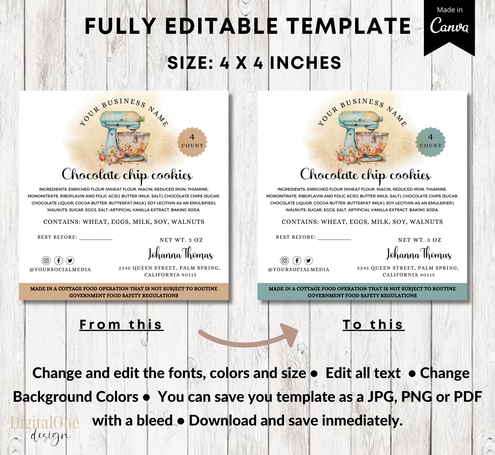 Editable Cottage Law Label Template, Cottage Bakery Label, Blue Mixer ...