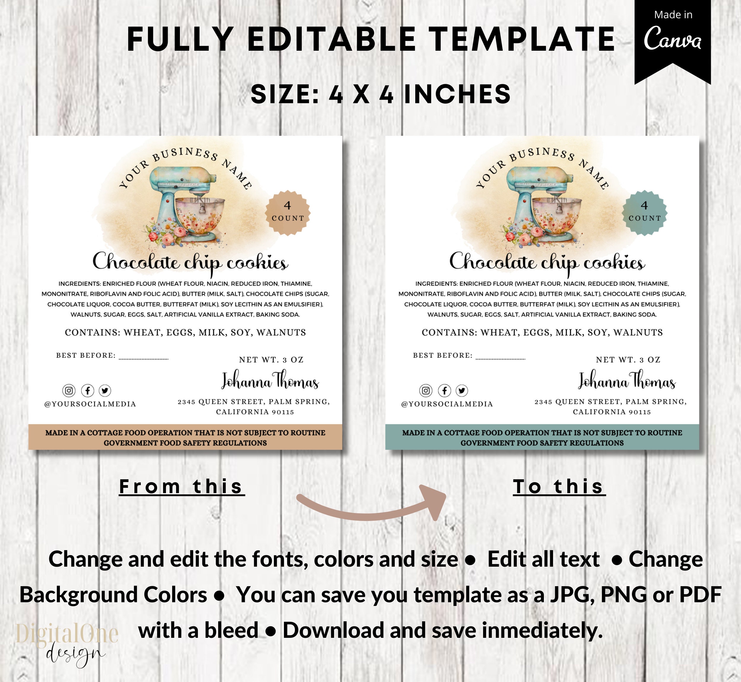 Editable Cottage Law Label Template, Cottage Bakery Label, Blue Mixer ...