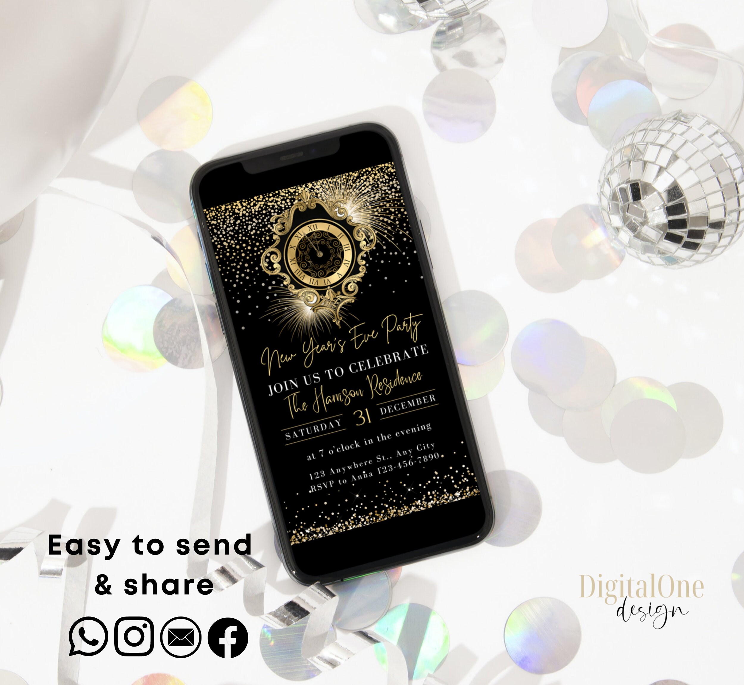 Digital New Year's Eve Party Invitation Editable - Etsy