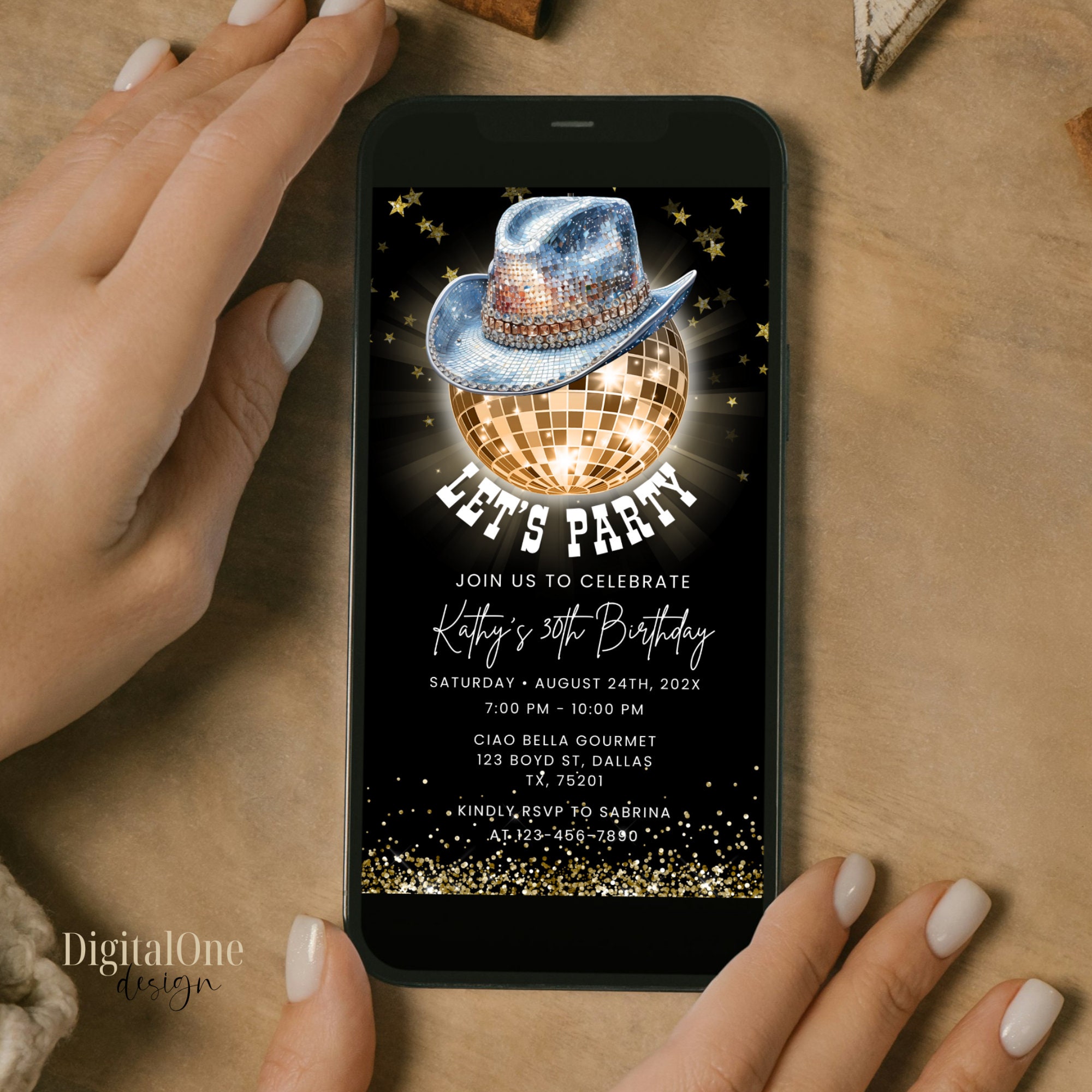 Let's Party Disco Ball Birthday Invitation, Western Cowgirl & Cowboy ...