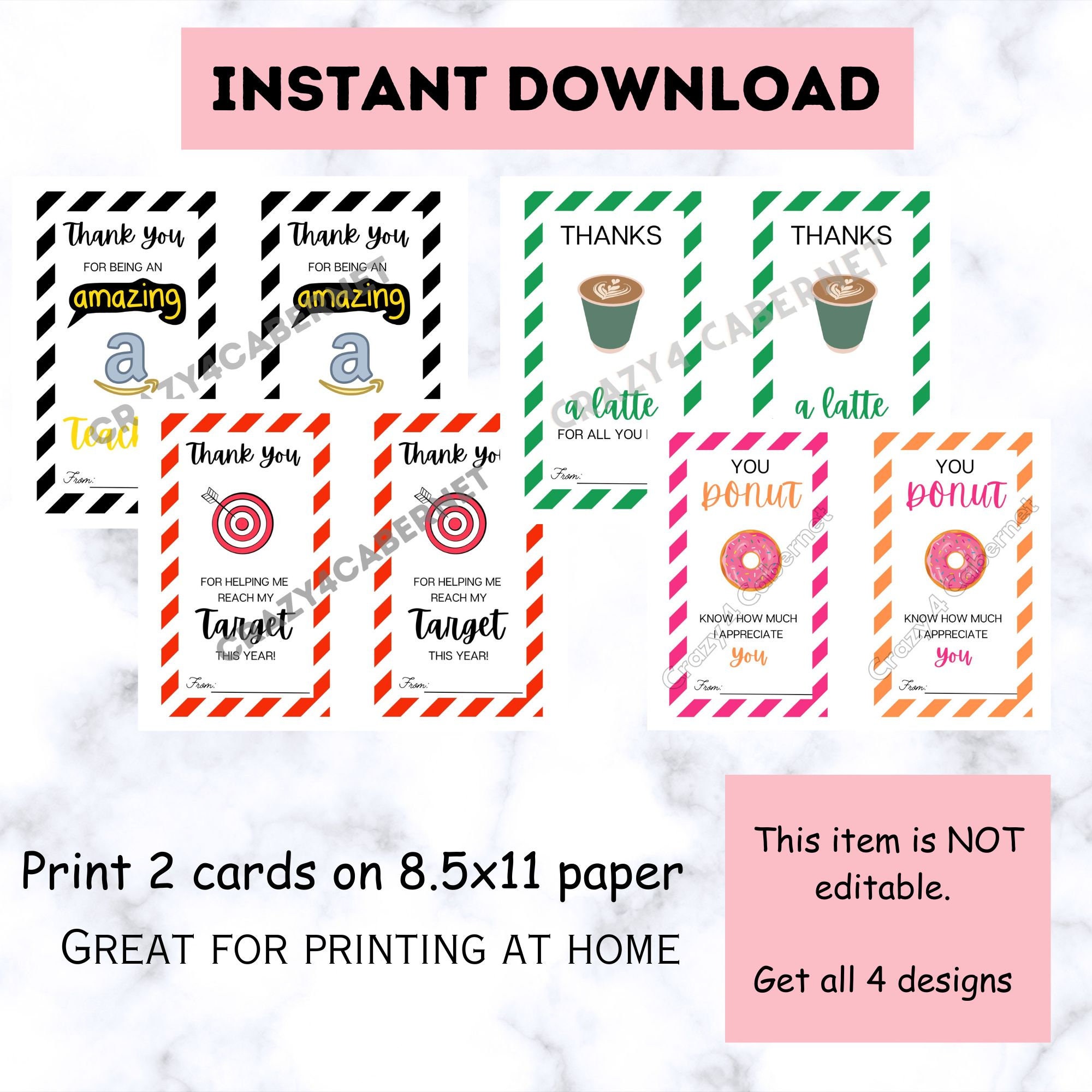 Printable Bundle Teacher Appreciation Gift Card Holder, Gift Card ...