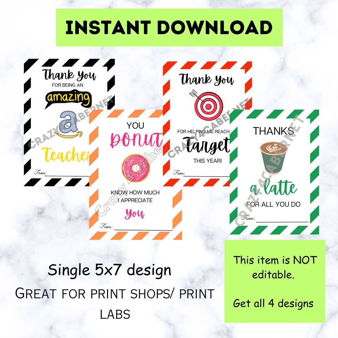 Printable Bundle Teacher Appreciation Gift Card Holder, Gift Card ...