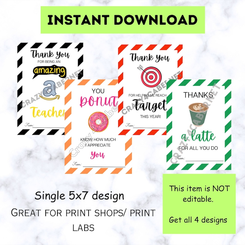 Printable Bundle Teacher Appreciation Gift Card Holder, Gift Card ...