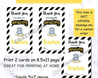 Printable Bundle Teacher Appreciation Gift Card Holder, Gift Card ...