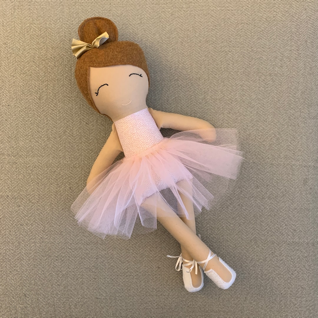 Handmade Ballerina Rag Doll, Brown Skinned, Pink Tutu, Embroidered Face ...