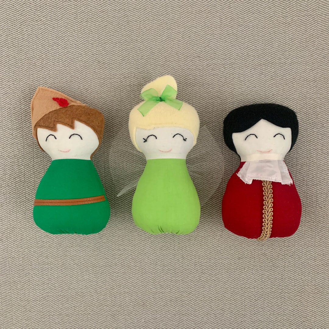Peter Pan Inspired Doll Set, Tinkerbell, Captain Hook, Handmade Plush ...