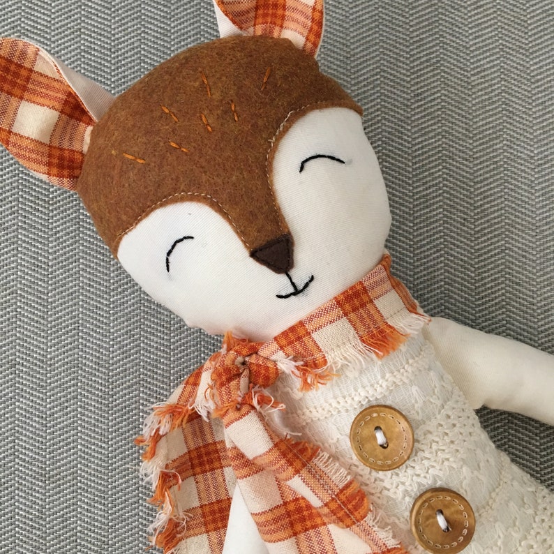 Fox Cloth Doll, Heirloom Fabric Fox, Modern Fox Doll, Classic Fox, Soft ...