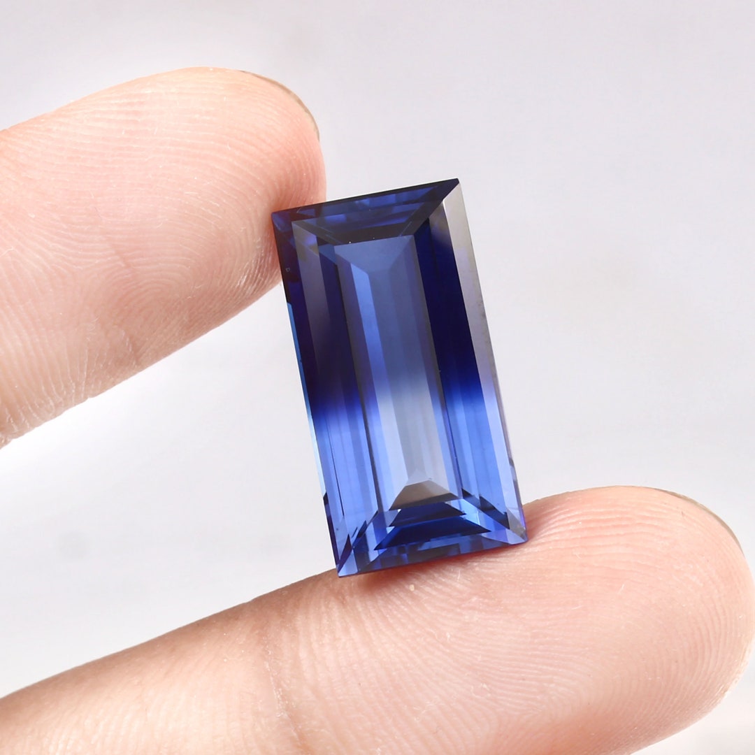 AAA Flawless Bi-color Ceylon Blue Sapphire Loose Emerald Cut Gemstone ...