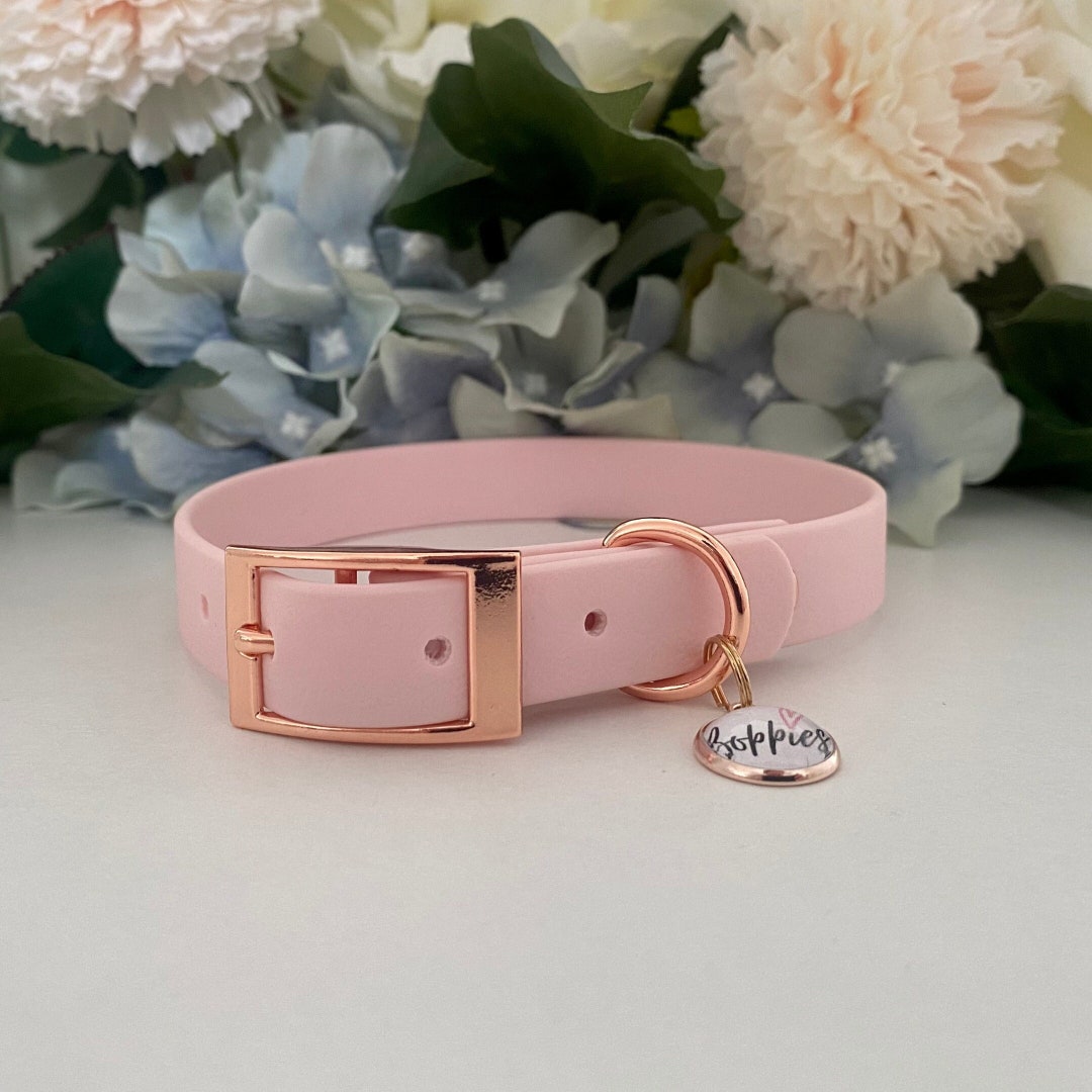 Pastel Pink Waterproof Dog Collar 1.6cm Width - Rose Gold, Silver ...