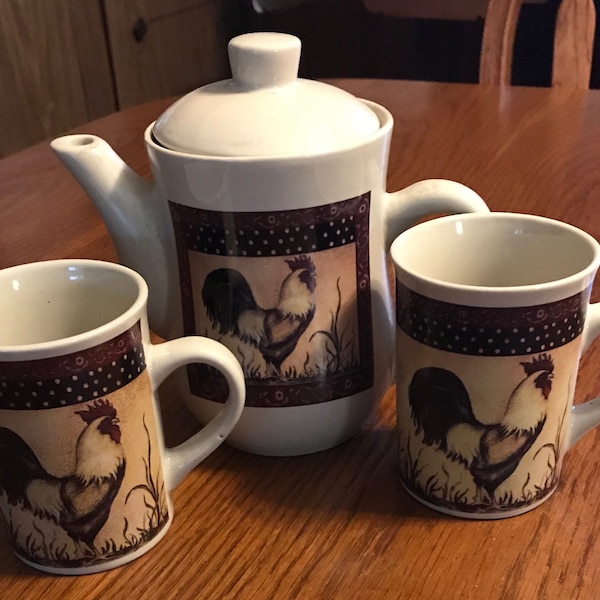 Rooster Teapot and Mugs - Etsy