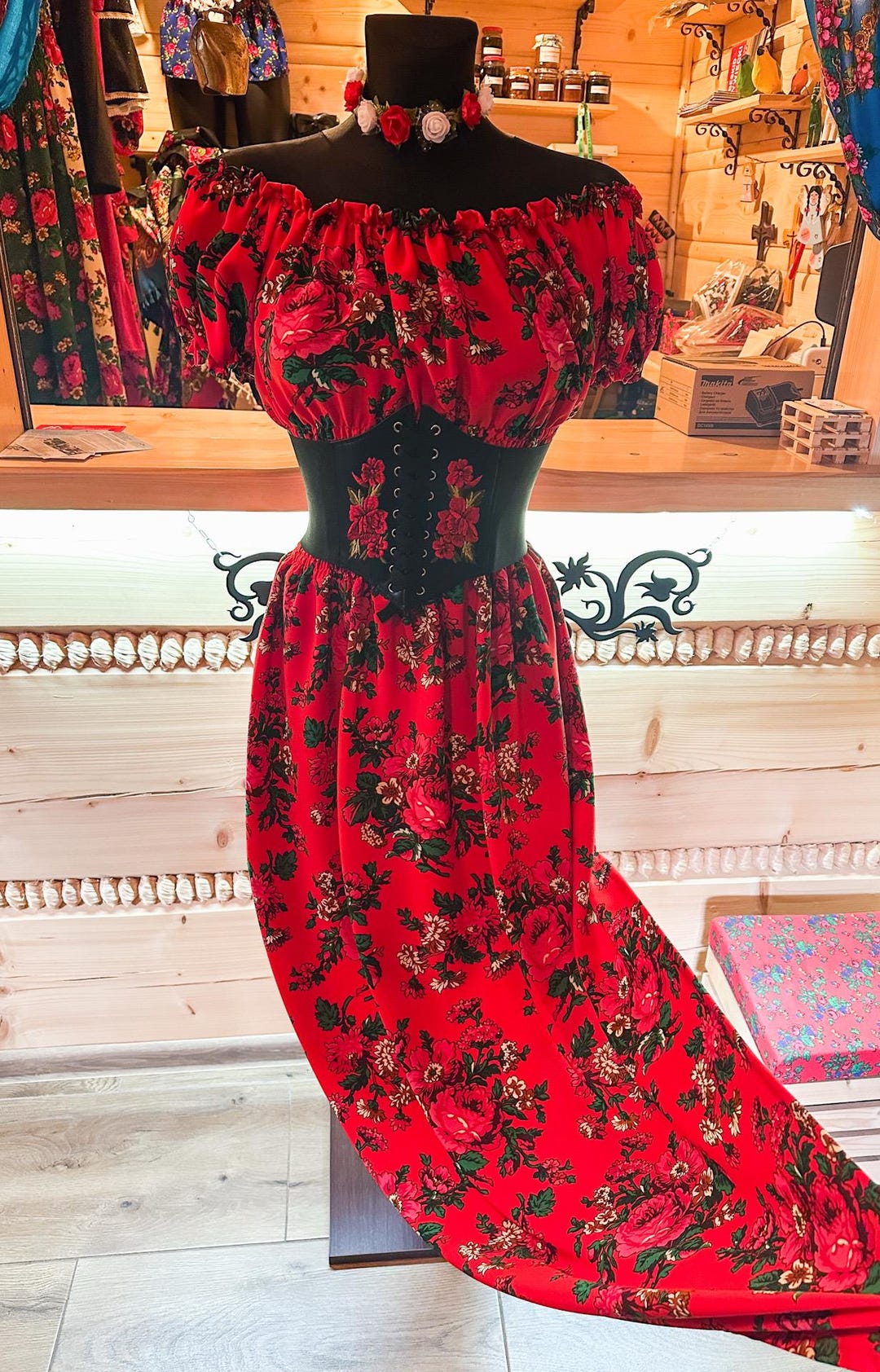 Folk Boho Maxi Dress - Handmade Polish Floral Dress, Cottagecore ...