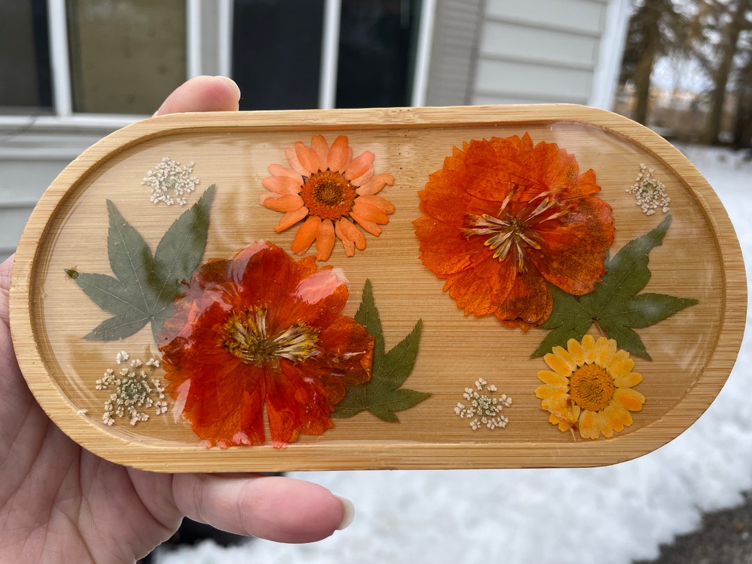 Wooden Tray With Real Dried and Pressed Flowers and Fruits - Etsy