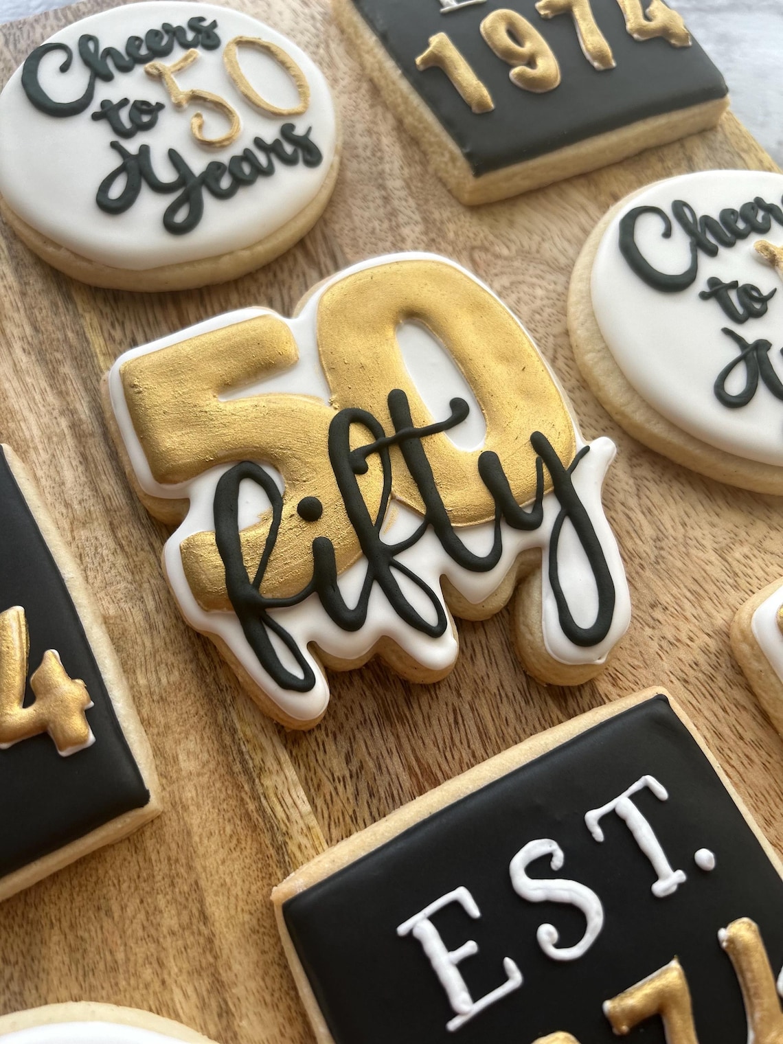 50th Birthday Cookies | 50th Anniversary | Gold Birthday Gift | Party ...