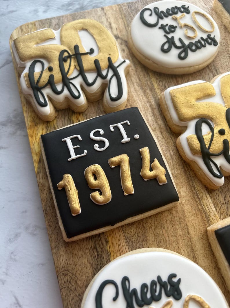 50th Birthday Cookies | 50th Anniversary | Gold Birthday Gift | Party ...