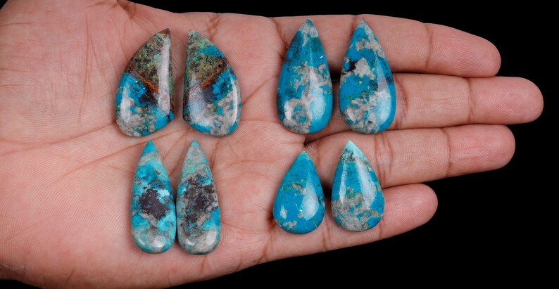 Natural Chrysocolla Cabochon Pair: Sky Blue Gemstone (19x38 MM) - Etsy