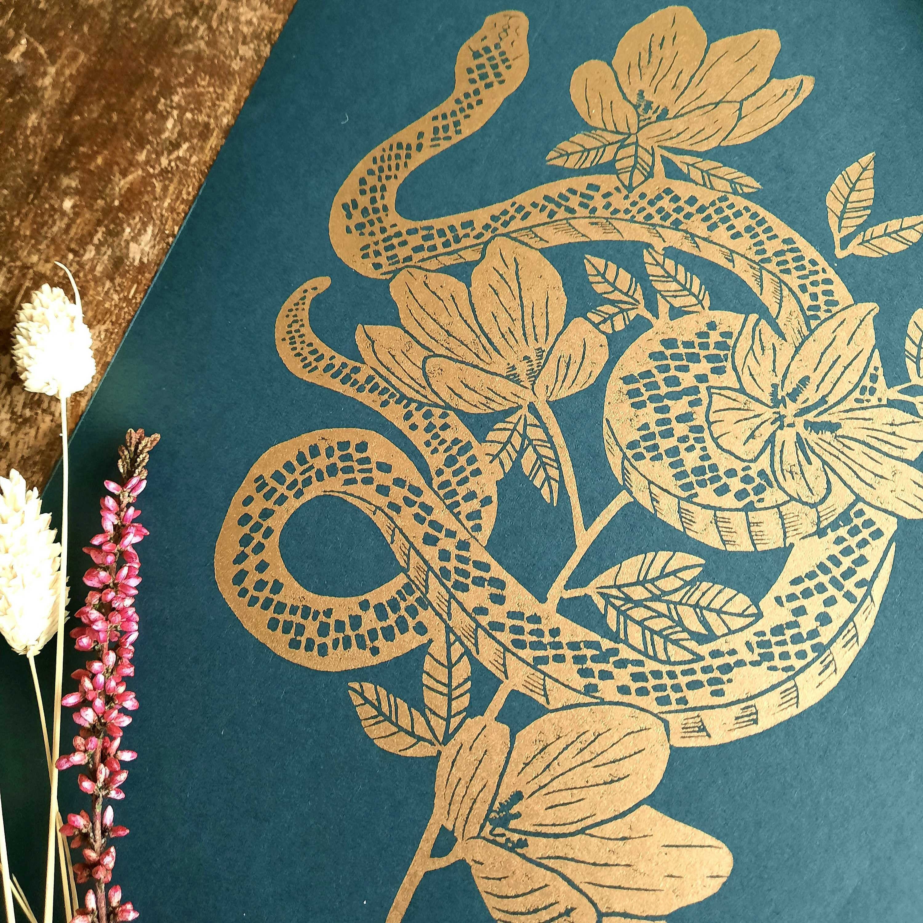 Snake Lino Print in Gold - Etsy