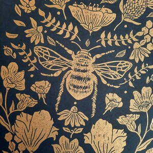 Winter Golden Bee Print on Black and Navy - Etsy