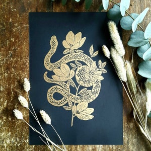 Snake Lino Print in Gold - Etsy
