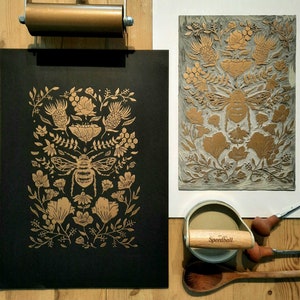 Winter Golden Bee Print on Black and Navy - Etsy
