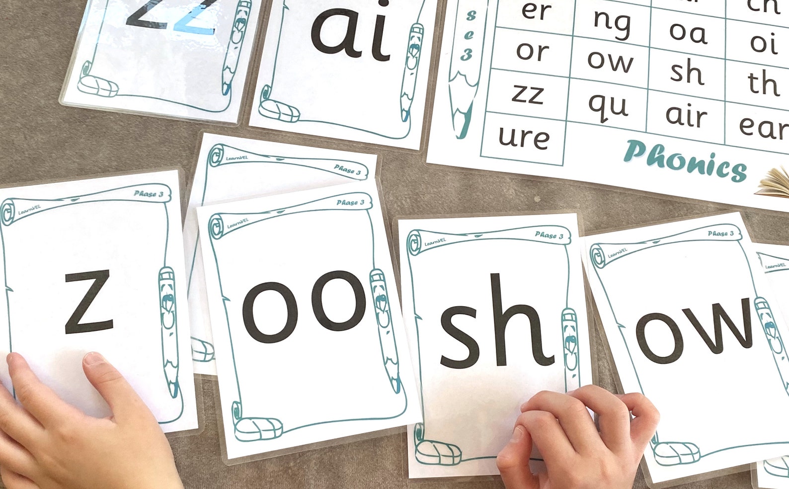 Phase3 Phonics Large A6 Flash Cards Sounds Digraphs A4 Mat - Etsy UK