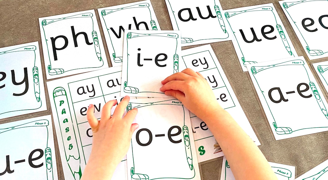 Phase5 Phonics Large A6 Flash Cards Sounds Digraphs + A4 Mat EYFS Home ...