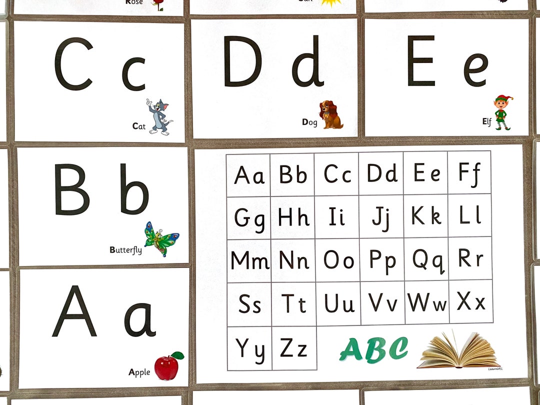 Large Alphabet A6 Flash Cards Upper Lower Case Letters and Words With ...