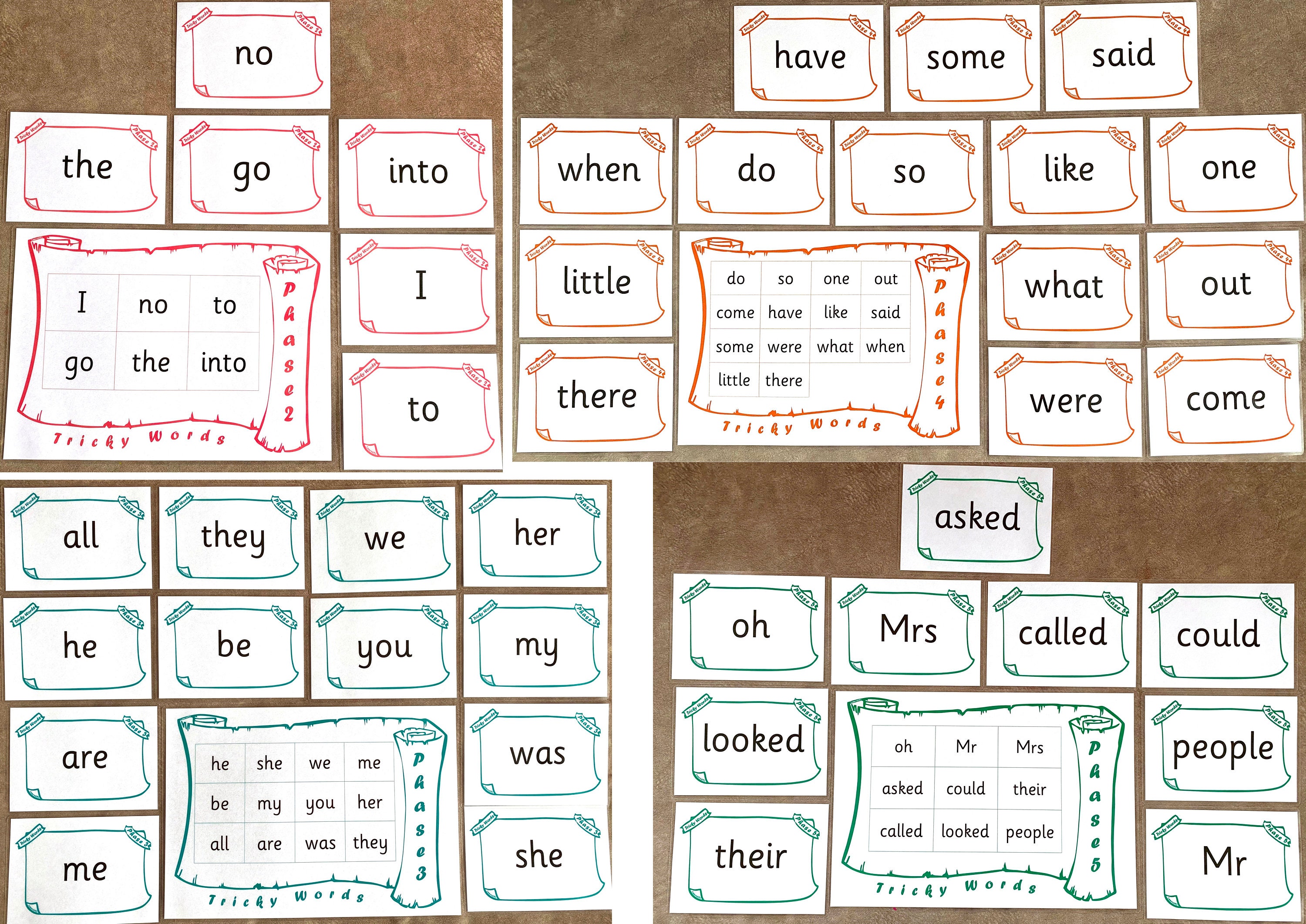 Printable PDF Key Tricky Words All Phases Large A6 Flash Cards EYFS KS1 ...