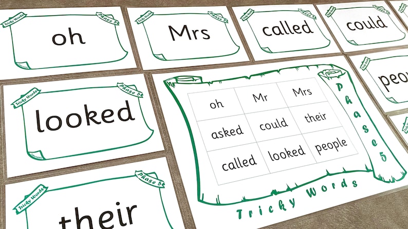 Printable PDF Key Tricky Words All Phases Large A6 Flash Cards EYFS KS1 ...