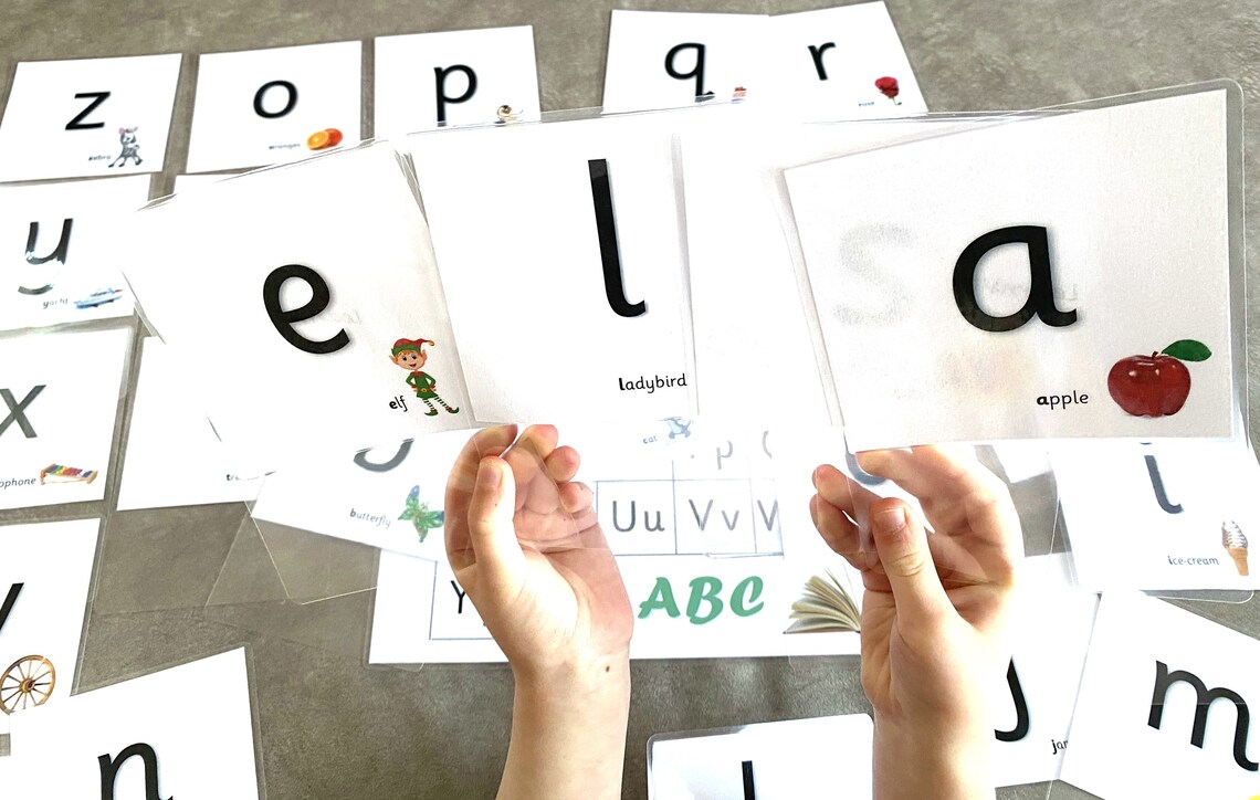 Lower Case Large A6 Alphabet Flash Cards Words and Pictures ABC Letters ...