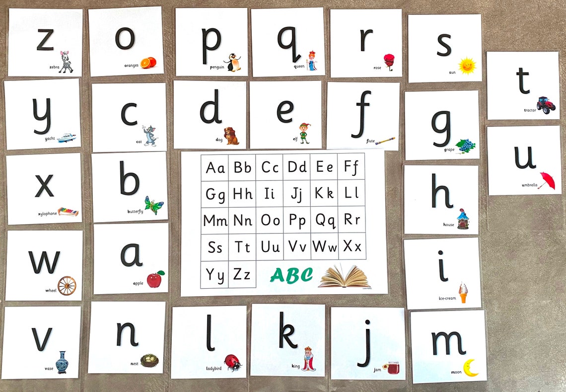 Lower Case Large A6 Alphabet Flash Cards Words and Pictures ABC Letters ...